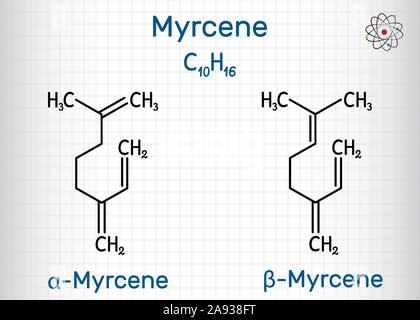 Myrcene, beta-myrcene molecule, is an olefinic natural organic ...