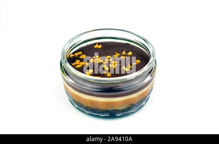 Real Gold flakes seen on the chocolate layered desert. Eatable gold ...