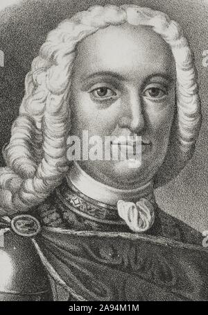 Felipe V de España, llamado "El Animoso" (1683-1746). Rey de España. Dibujo por Salcedo ...