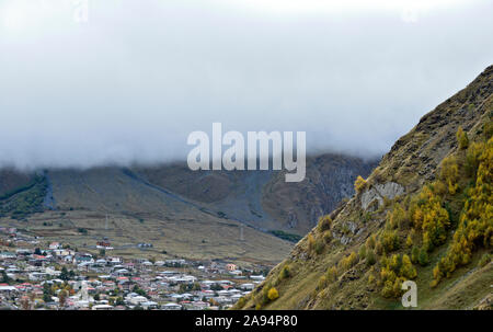 Panoramic view of Stepantsminda town, Georgia Stock Photo - Alamy