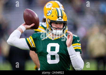 Green Bay Packers quarterback Tim Boyle (8) warms up before an NFL ...
