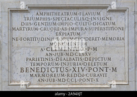The Colosseum, Rome, Italy, wall plaque, Latin inscription Stock Photo ...