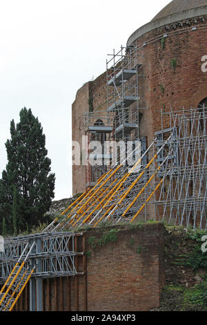 The old building with the scaffolding in Rome, Italy. Concept of safety ...