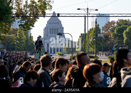Japanese Emperor Naruhito (front, L), Empress Masako (behind him) and ...