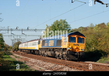 A GBRF great british railfreight scrap train heads south at wycnor ...