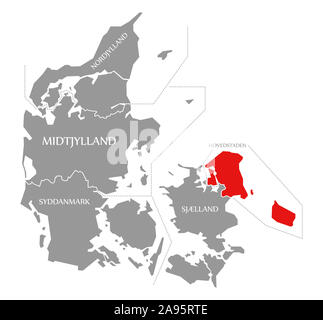 Hovedstaden red highlighted in map of Denmark Stock Photo - Alamy