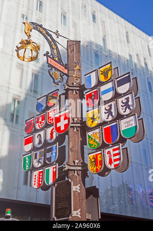 Cantonal Tree in Leicester Square London with coats of arms of 26 ...