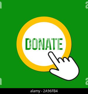 Hand Mouse Cursor Clicks the Donate Button. Pointer Push Press Button Concept Stock Vector Image ...