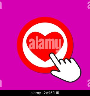 Hand Mouse Cursor Clicks the Love Button. Pointer Push Press Button Concept Stock Vector Image ...