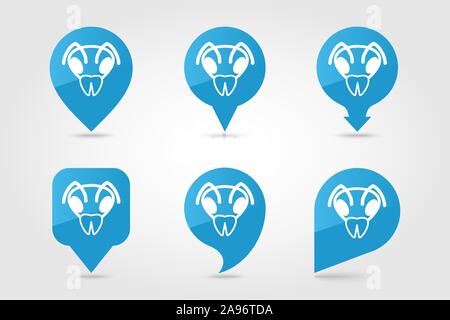 Bee wasp bumblebee flat pin map icon. Map pointer. Map markers. Animal ...