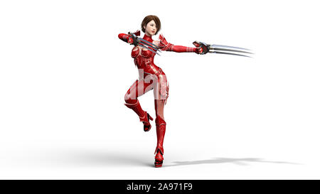 Asian warrior girl with claw blades performing martial arts, fighting ...