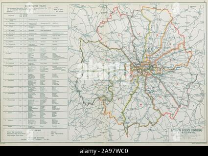 LONDON POLICE DIVISIONS & RAILWAYS showing Police stations. BACON 1923 ...