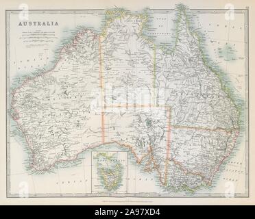 AUSTRALIA showing explorers' routes & goldfields. JOHNSTON 1913 map ...
