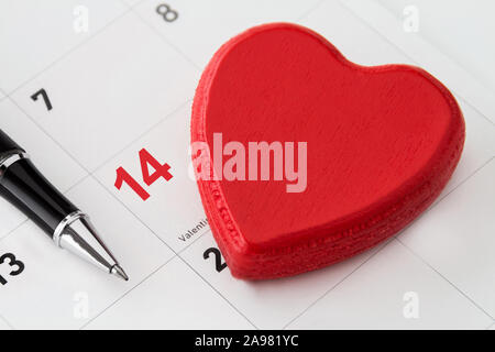 February 14 Calendar. Valentine's day concept, red hearts, the word ...