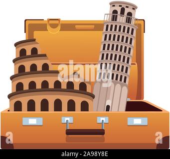 travel suitcase with italian landmarks, flat design Stock Vector Image ...