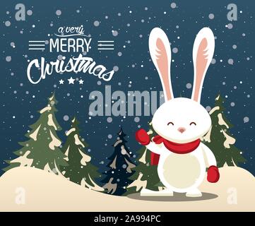 christmas snowscape scene with cute rabbit Stock Vector Image & Art - Alamy