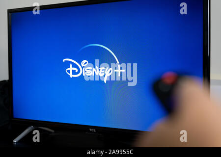 Online video streaming Disney plus screen on TV Stock Photo - Alamy