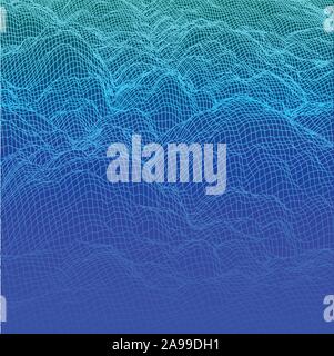 Digital landscape with mountains or clouds made of triangular line grid ...