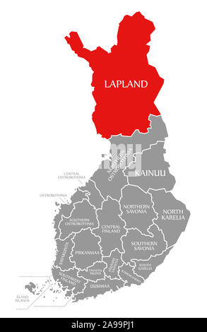 Lapland red highlighted in map of Finland Stock Photo - Alamy