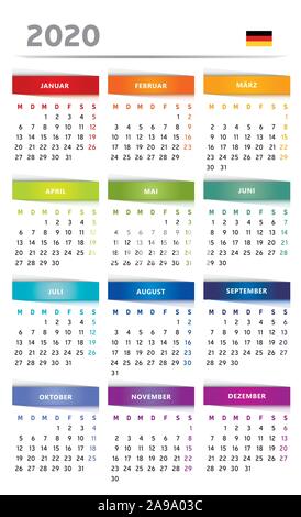 Calendar 2020 in German language, week starts on Monday. Vector ...
