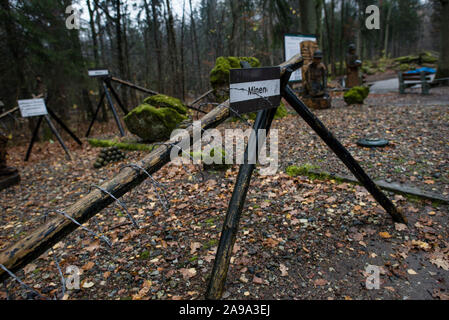 World War II minefield warning sign with German inscription and skull ...