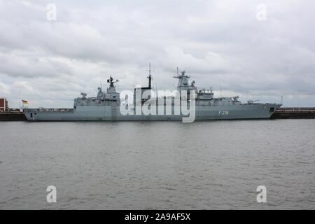 German Frigate F 218 MECKLENBURG-VORPOMMERN moored at Wilhelmshaven ...