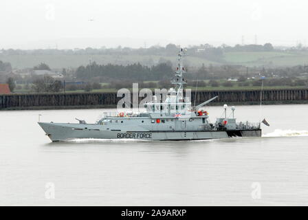 HMC Vigilant a Border Force Cutter moored on the Quay in Hugh Town ...