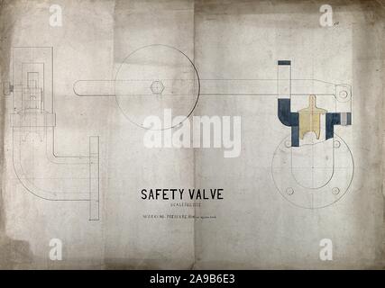 Vintage drawing of a steam engine safety valve from an Edwardian ...
