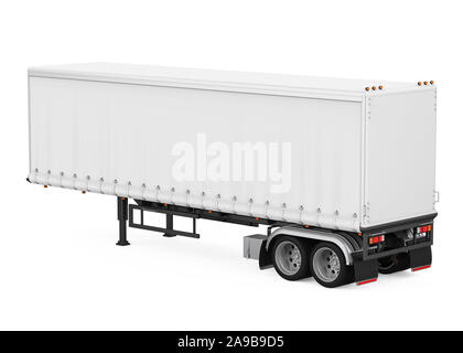 White semi-trailer truck with box trailer. Cab-over tractor. European ...