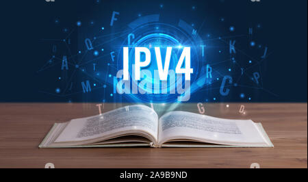 IPV4 inscription coming out from an open book, digital technology ...