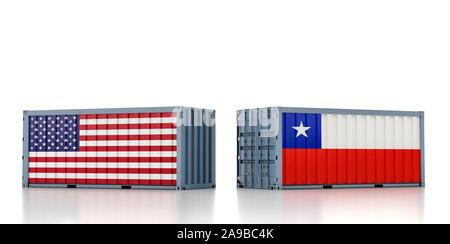 Freight container with Chile national Flag design hanging on a spreader ...