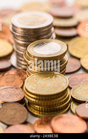 Euro coins money (EUR), currency of European Union with copy space ...