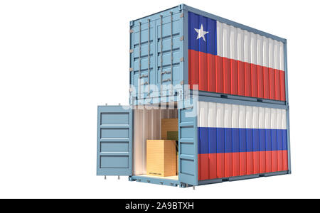 Freight container with Chile national Flag design hanging on a spreader ...