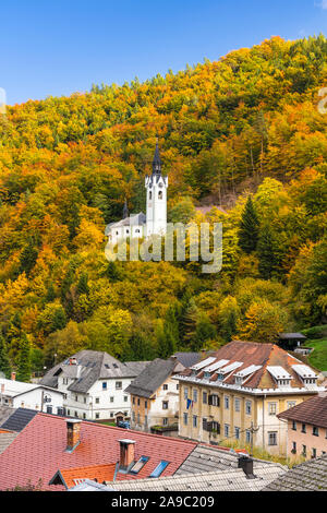 The village of Kropa, Slovenia with fall foliage color Stock Photo - Alamy