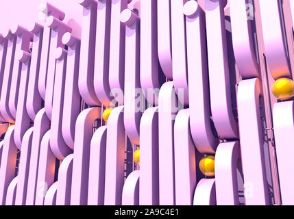 Abstract background with pink square pipes and shiny golden balls Stock ...