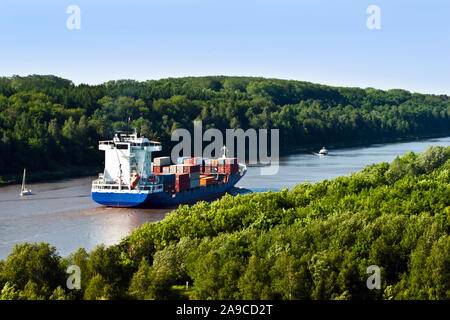 Lock of the Kiel Canal, German: Nord-Ostsee-Kanal, NOK, aerial photo, Brunsbüttel, Schleswig ...
