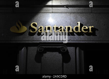 Santander Bank logo seen at a branch in Madrid. (Photo by John MiIlner ...