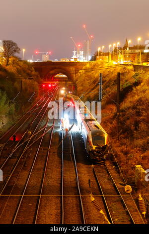 A damaged Azuma train that derailed in Leeds on 13th November 2019 ...
