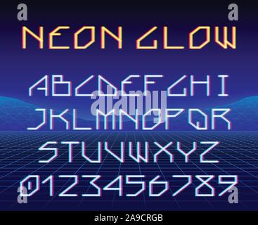 Just rave it font template. Retro futuristic style vector alphabet set ...