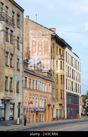 Old soviet city district USSR architecture. Residential apartment panel ...