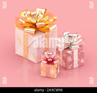 Gift boxes with ribbon and bow isolated on white background. 3d render ...