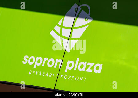 Sopron Plaza shopping centre center front sign, Sopron, Hungary Stock ...