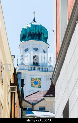 tower with clocks in passau Stock Photo - Alamy