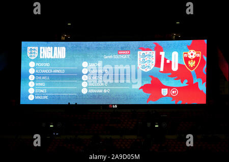 The Wembley scoreboard shows the final score of the second leg Stock ...