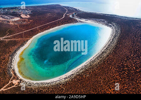 Aerial of Little Lagoon, Denham, Shark Bay, UNESCO World Heritage Site ...