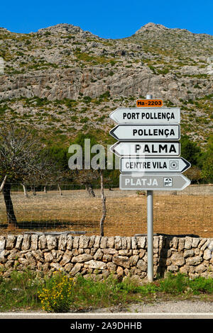 Traffic signs in Catalan in Cala San Vicente, Mallorca, Balearic ...