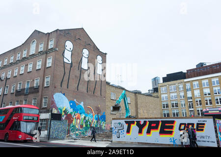 Stik's Stick figures on the side of the former Shoreditch Social Centre ...