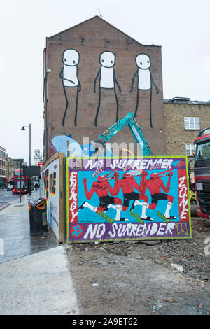 Stik's Stick figures on the side of the former Shoreditch Social Centre ...