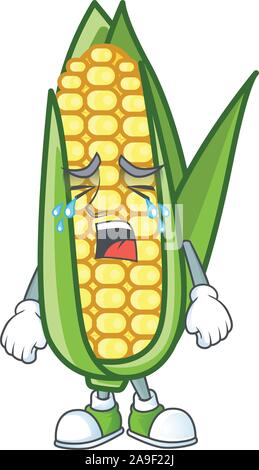Crying corn character. Cartoon corncob with sad face expresion isolated ...