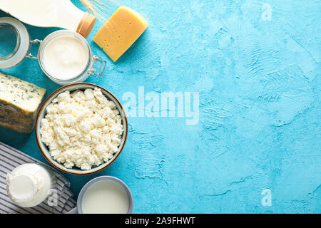 Different types of dairy products on white background. Dairy food ...